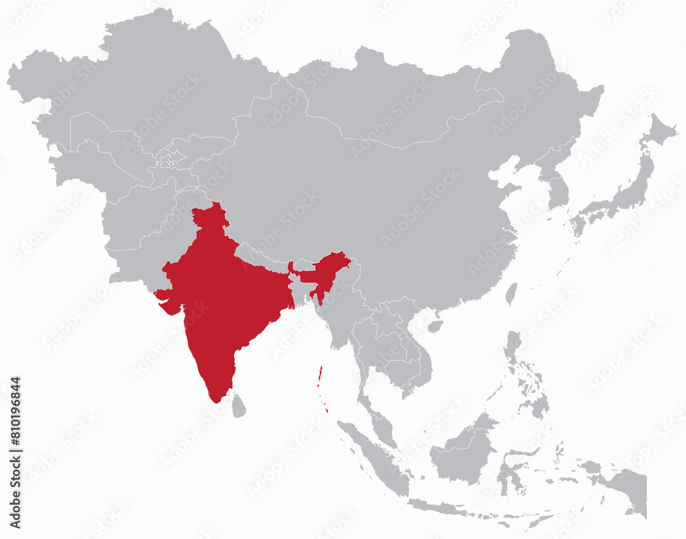 Vector de Stock Highlighted red map of INDIA inside grey detailed blank ...