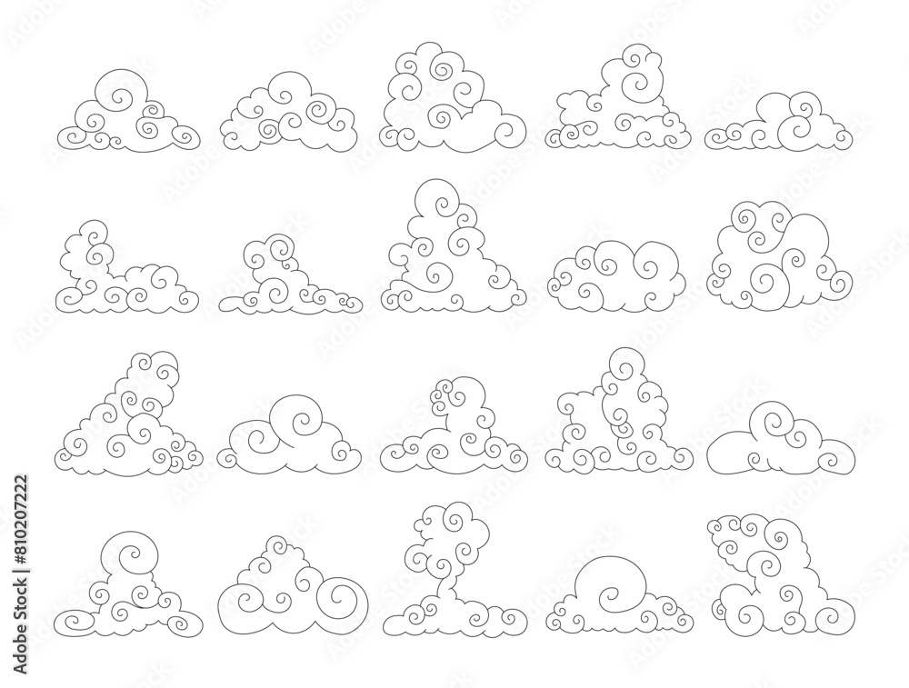 Cumulus cloud. Coloring Page. Sky air symbol. Vector drawing ...