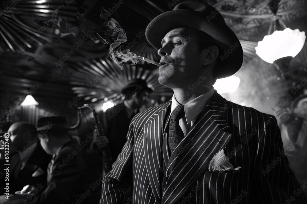 From the Roaring Twenties, a dapper man in a pinstripe suit and fedora ...