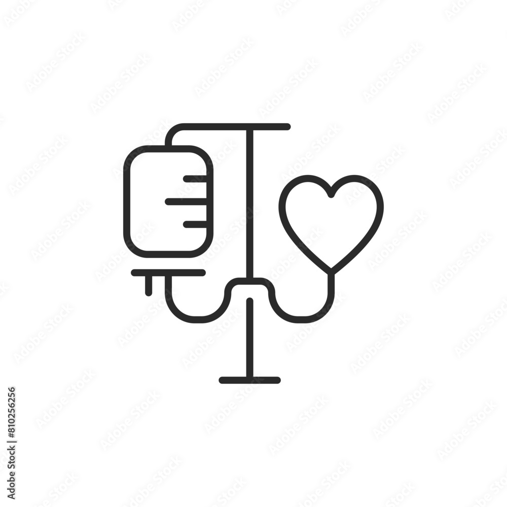 IV drip icon. Simple IV bag with a heart-shaped outline, representing ...