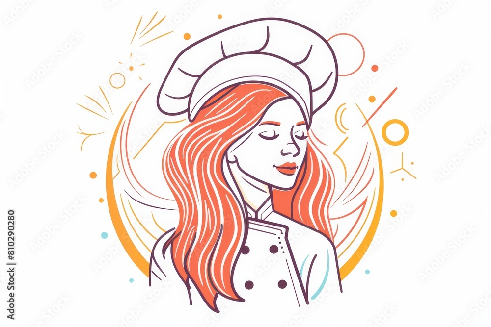 Vector illustration of a female chef with a stylized chef's hat ...
