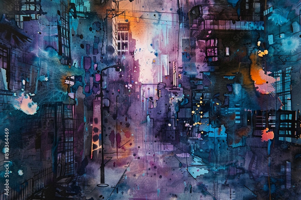 Vortex portal in a cyberpunk alley, kaleidoscope of street art, misty evening, detailed close-up ...