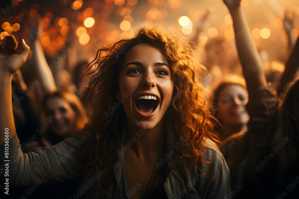 Crowd in ecstatic reaction, capturing facial expressions and hands ...