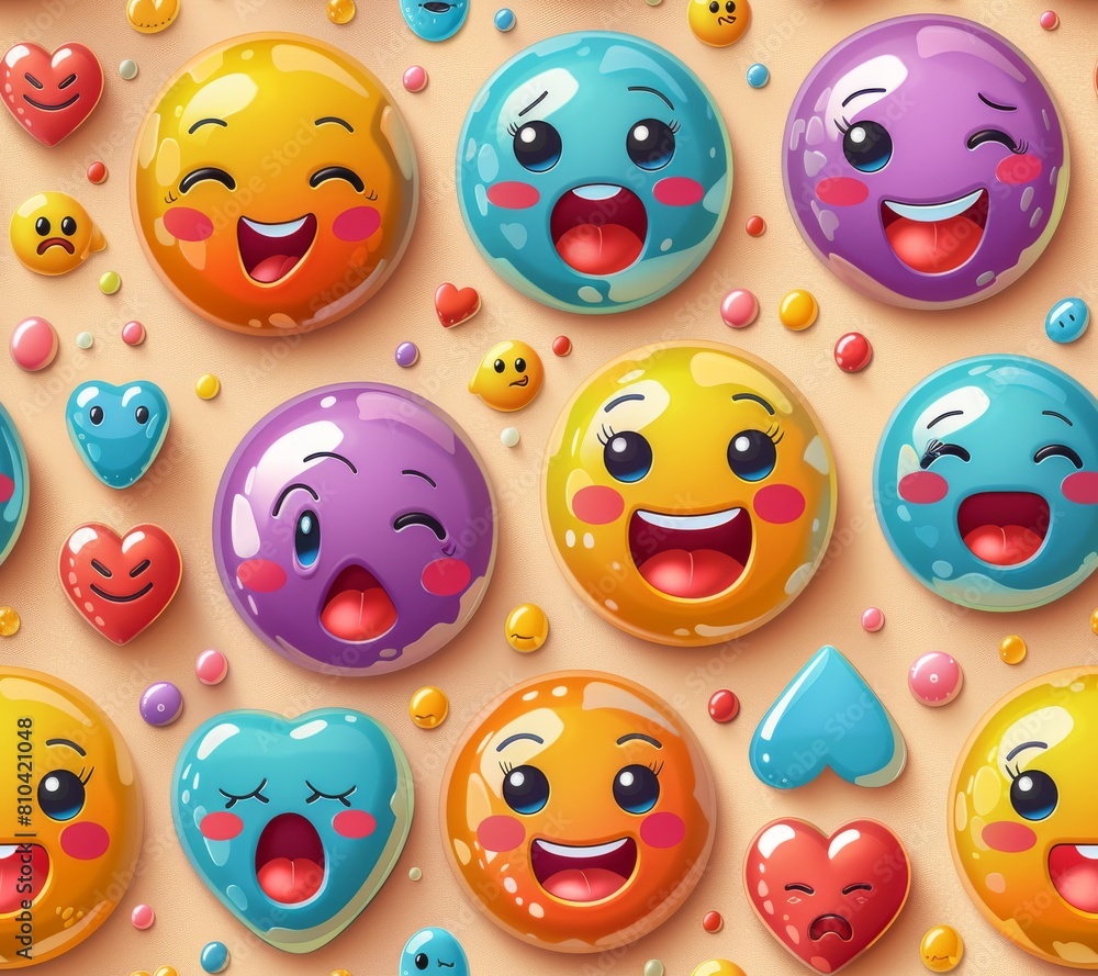 A seamless pattern of cute and colorful emoji faces. The perfect ...