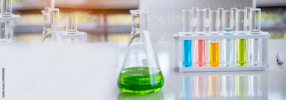 Photo Stock Banner Science chemistry glass tubes object on lab ...