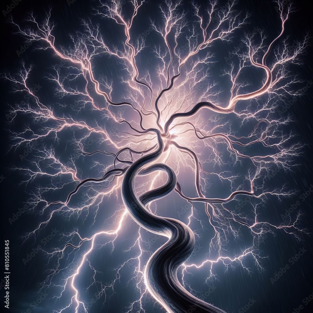 48 108. Close-up of a lightning bolt branching out into multiple Stock ...