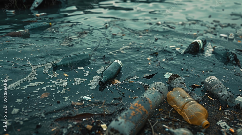 Polluted ocean. Garbage and waste. Animals suffer from pollution ...