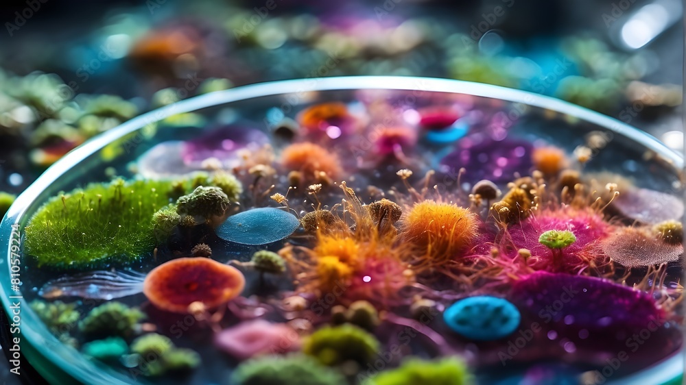 A colorful assortment of microorganisms, including bacteria, protozoa ...