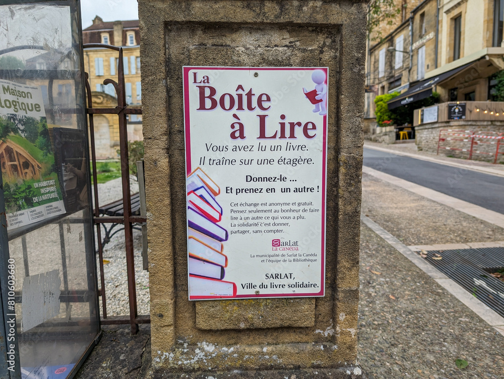 France, 7 April 2024: Public book sharing cabinet in urban setting ...