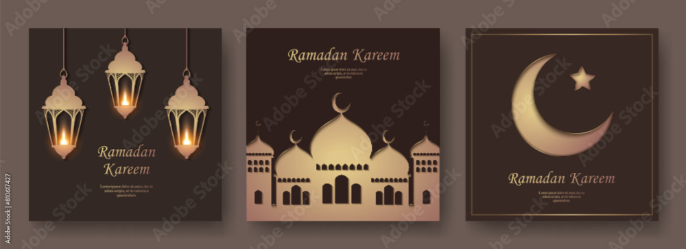 Islamic paper art background collection, lantern Mosque building and ...