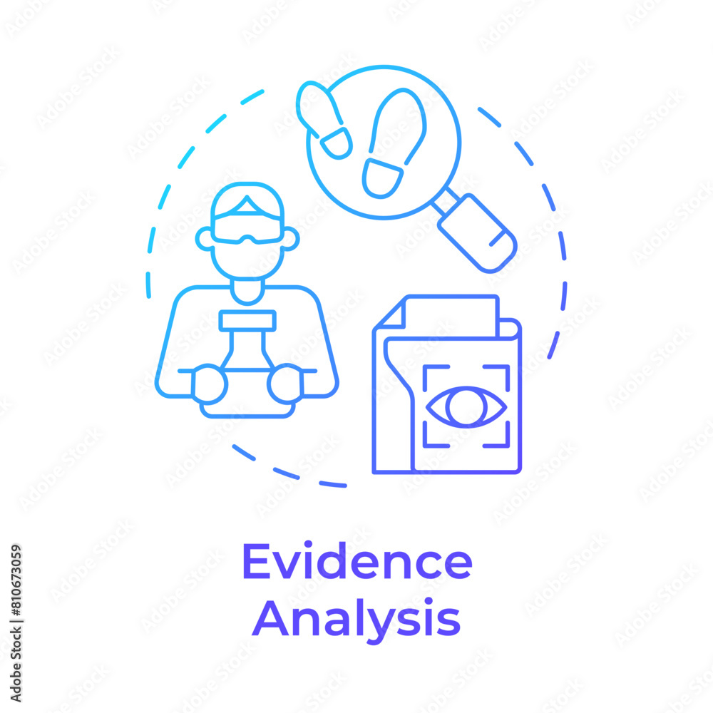 Evidence analysis blue gradient concept icon. Forensic expertise, legal ...