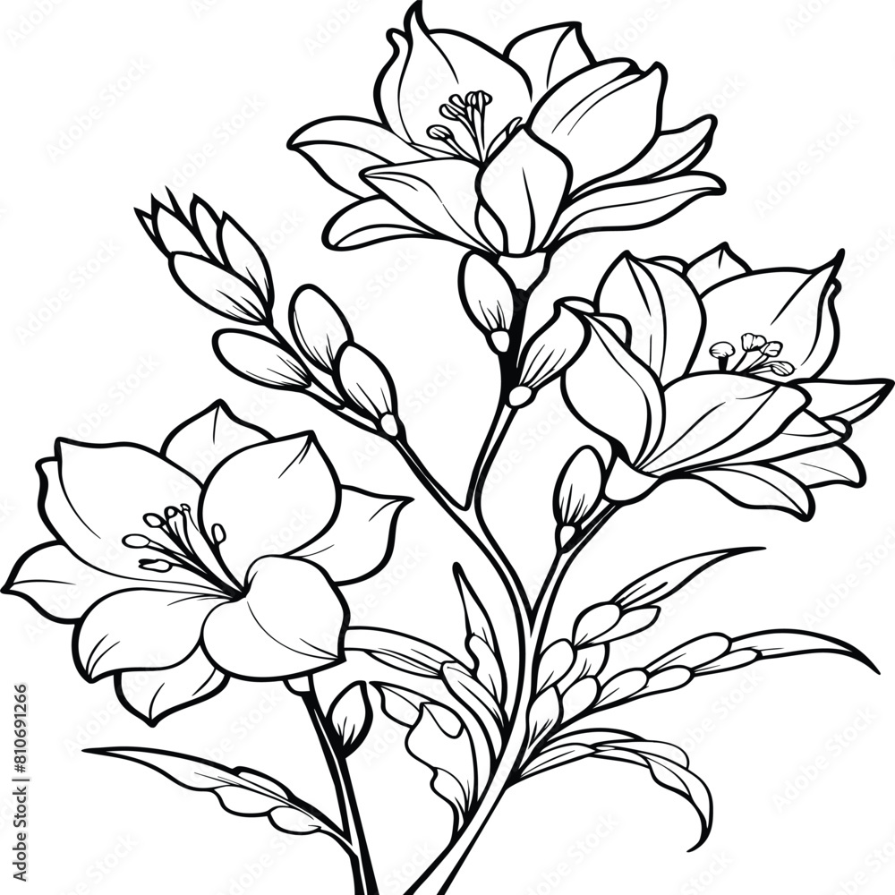 Freesia Flower Coloring Page. Flowers outline for coloring book ...