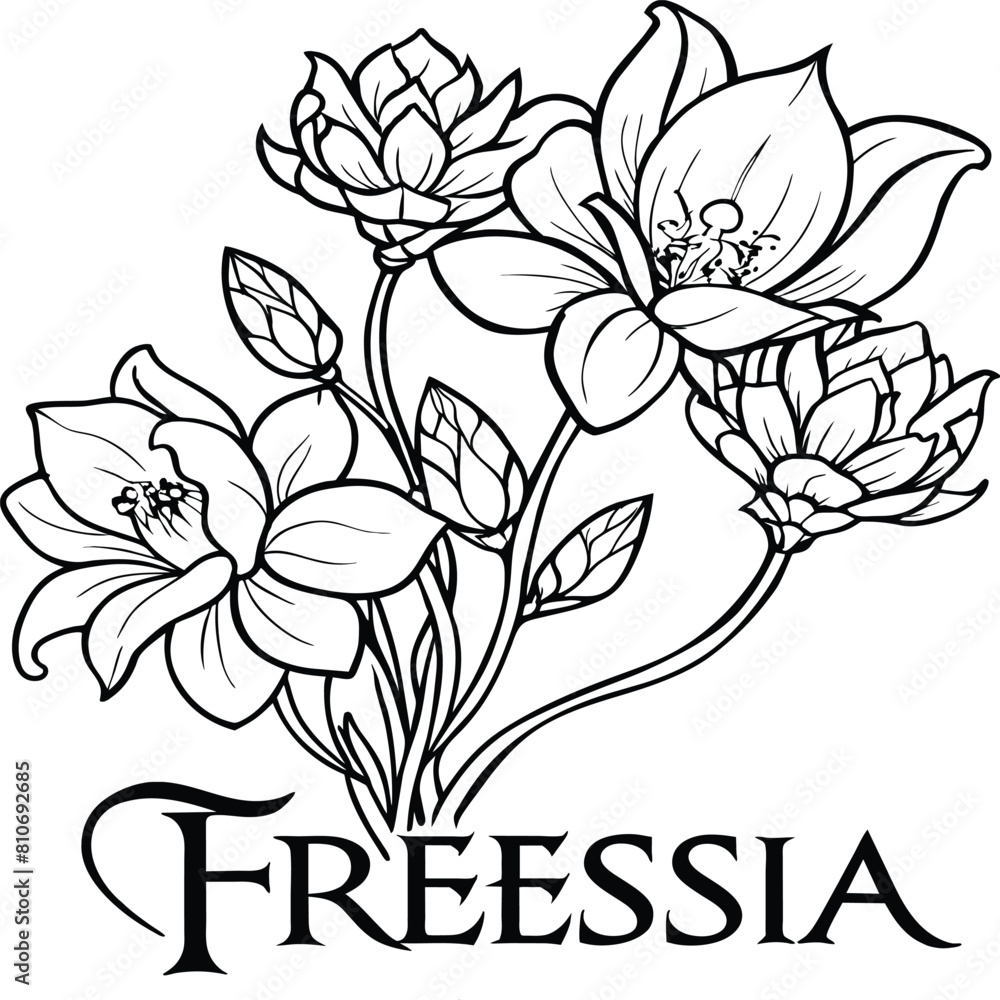 Freesia Flower Coloring Page. Flowers outline for coloring book ...
