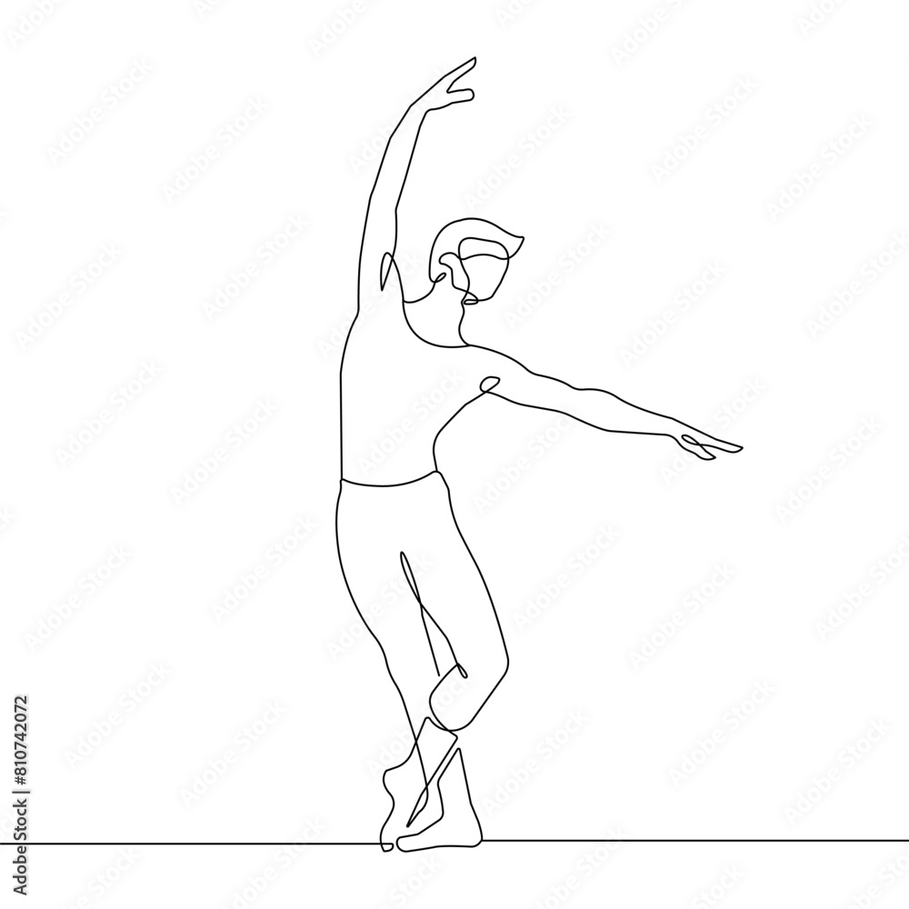 Man Dancer Silhouette Continuous One Line Drawing. Male Ballet Abstract ...