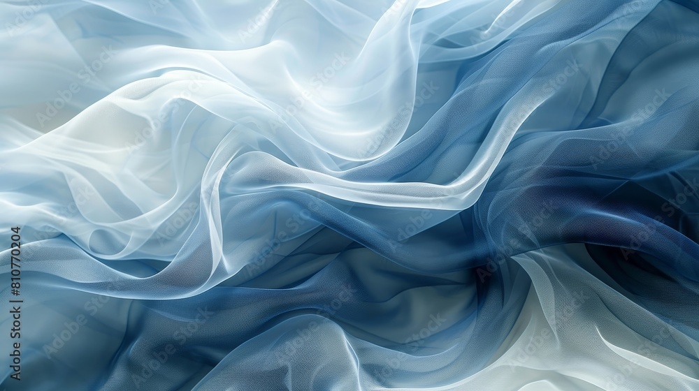 Graphic background of blue wave-like silk and white smoke textures ...