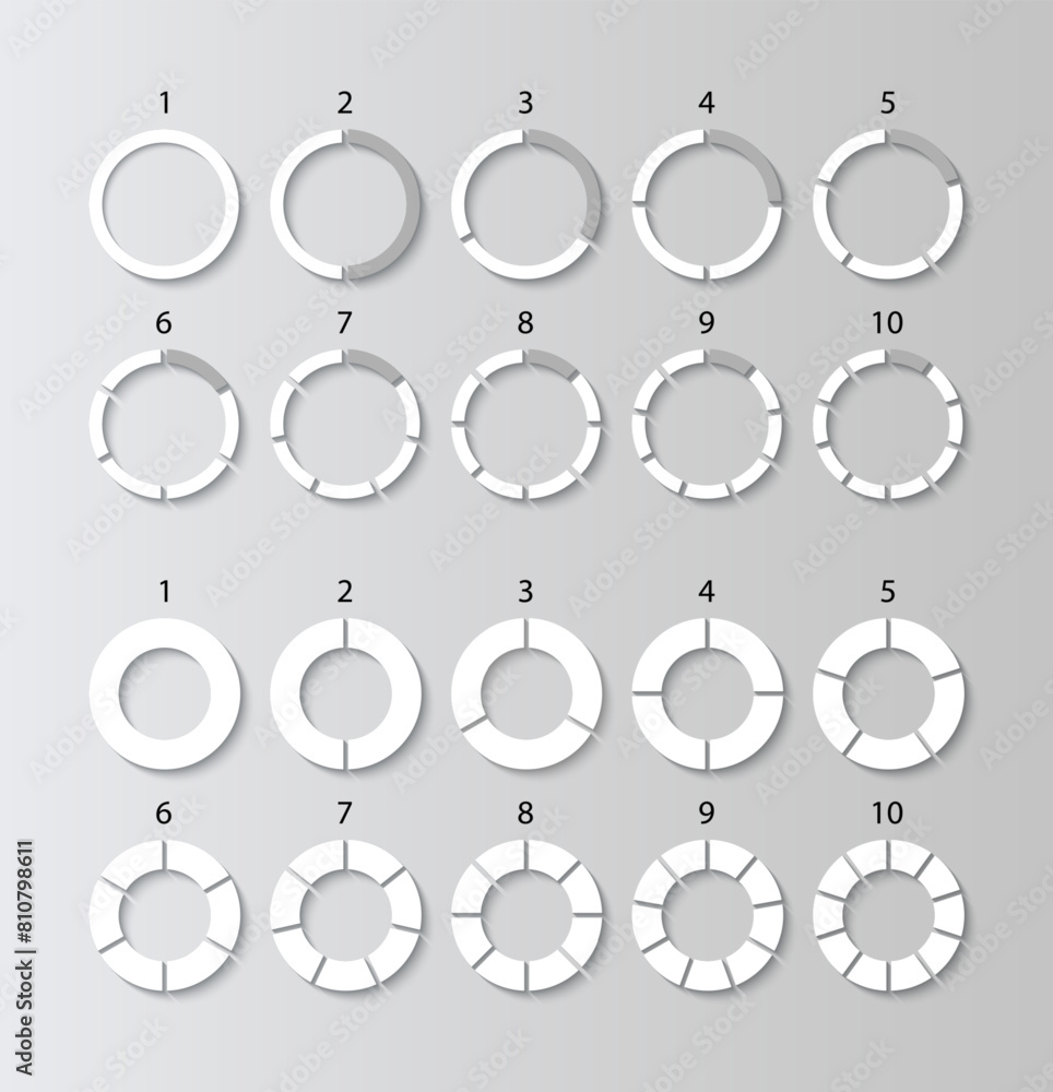 Circle section template set. Circular chart. Pie diagram divided into ...