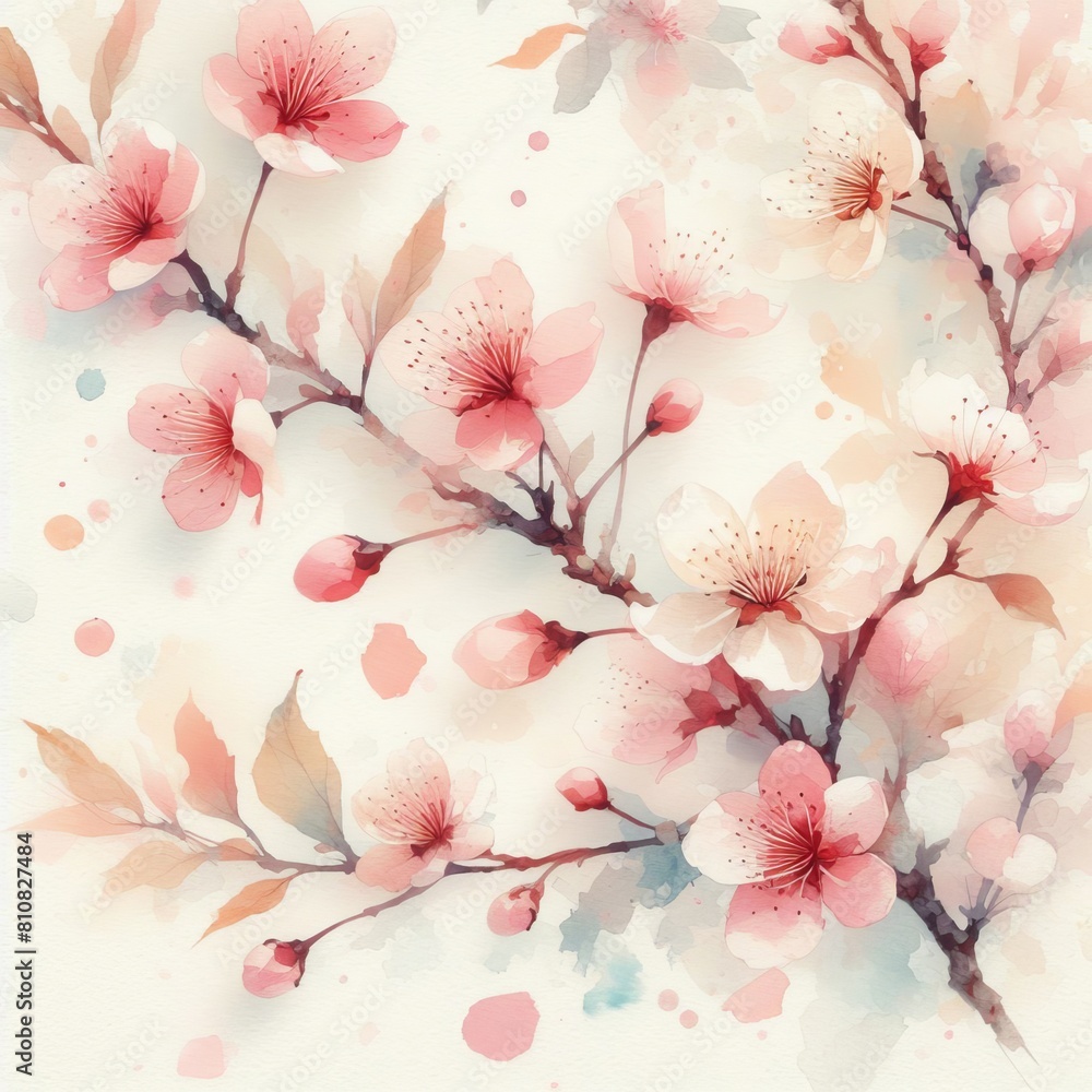 Watercolor painting background of blooming cherry blossoms - Delicate ...