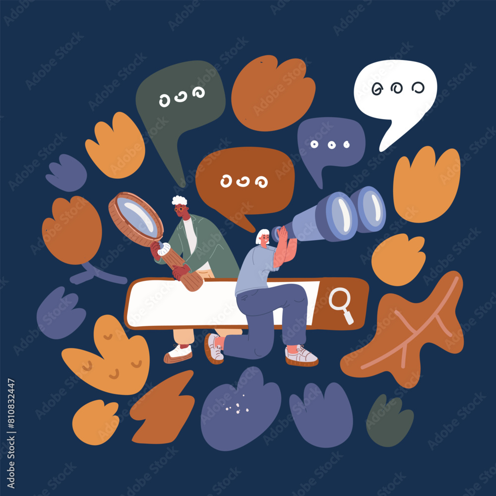 Cartoon vector illustration of Web search, SEO, People customers, users ...