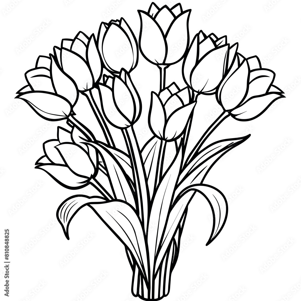 Tulip Flower outline illustration coloring book page design, Tulip ...