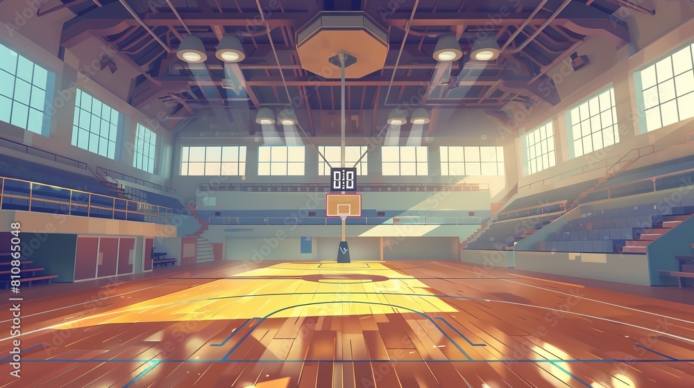 Indoor stadium illumination with sunlight depicts a basketball court ...