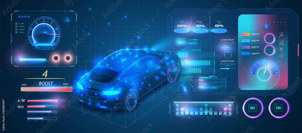 Futuristic Electric Car Interactive HUD Interface Design. Dynamic HUD ...