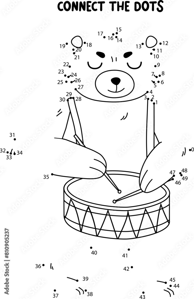 Connect the dots game. Bear printable worksheet for kids. Can be used ...