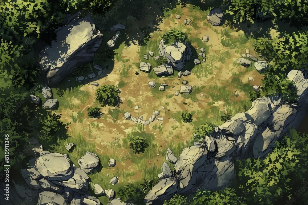 DnD Battlemap boulder, field, battlemap, stylized, fantasy, landscape ...