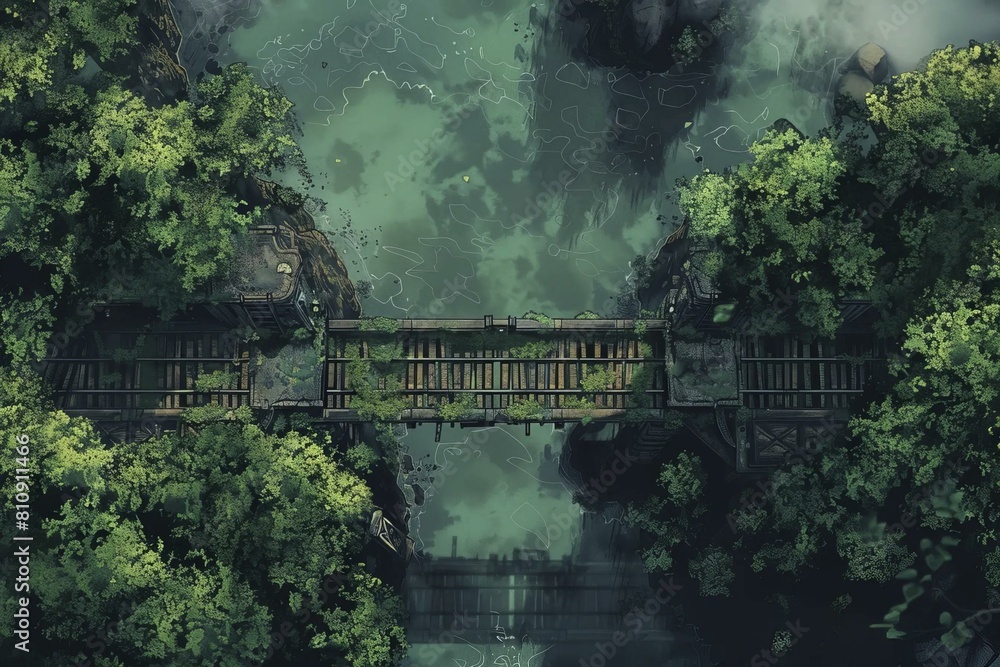 DnD Battlemap bridge, battlemap, illustration, broken, stylized ...
