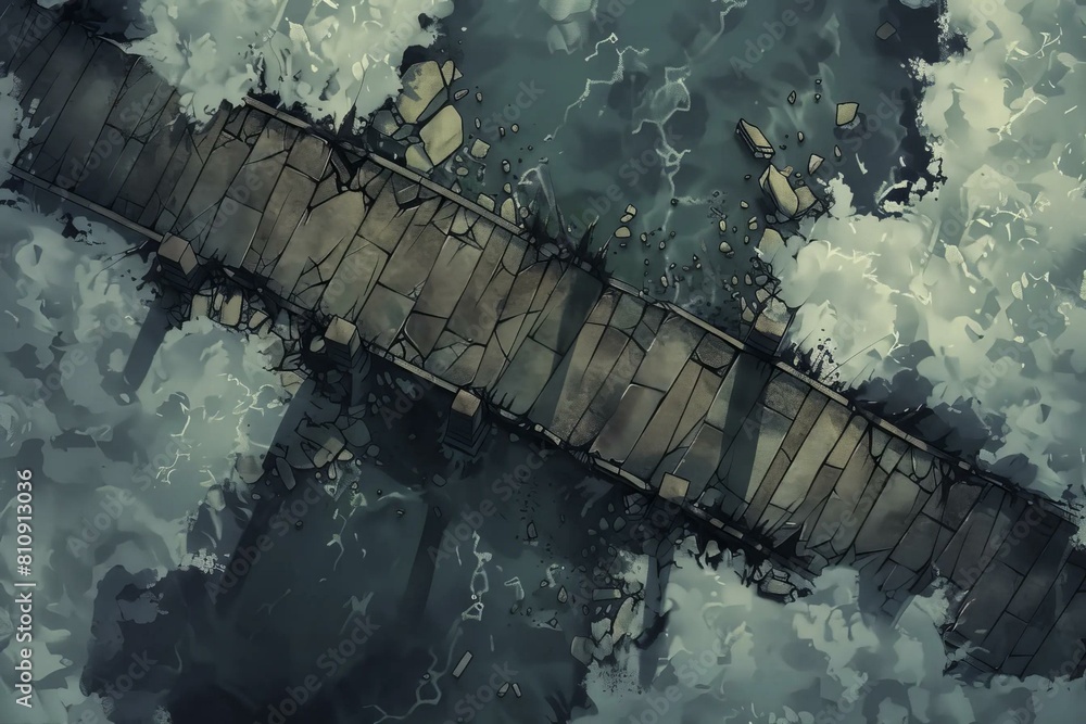 DnD Battlemap collapsed, bridge, strategical, battle, map, war Stock ...