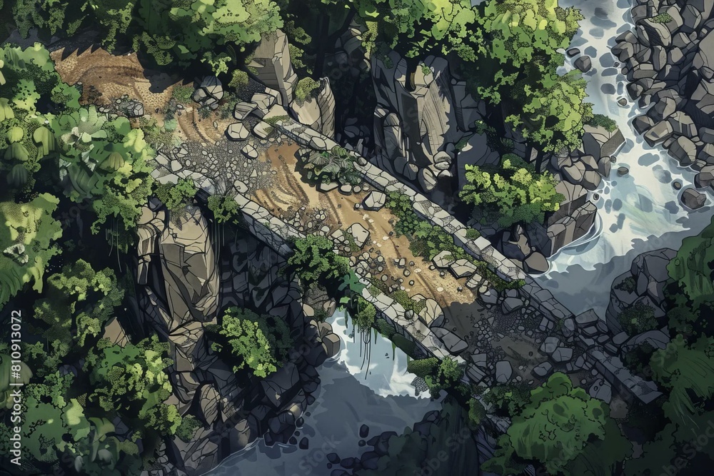 DnD Battlemap collapsed, bridge, battle, map, ruins, detailed Stock ...