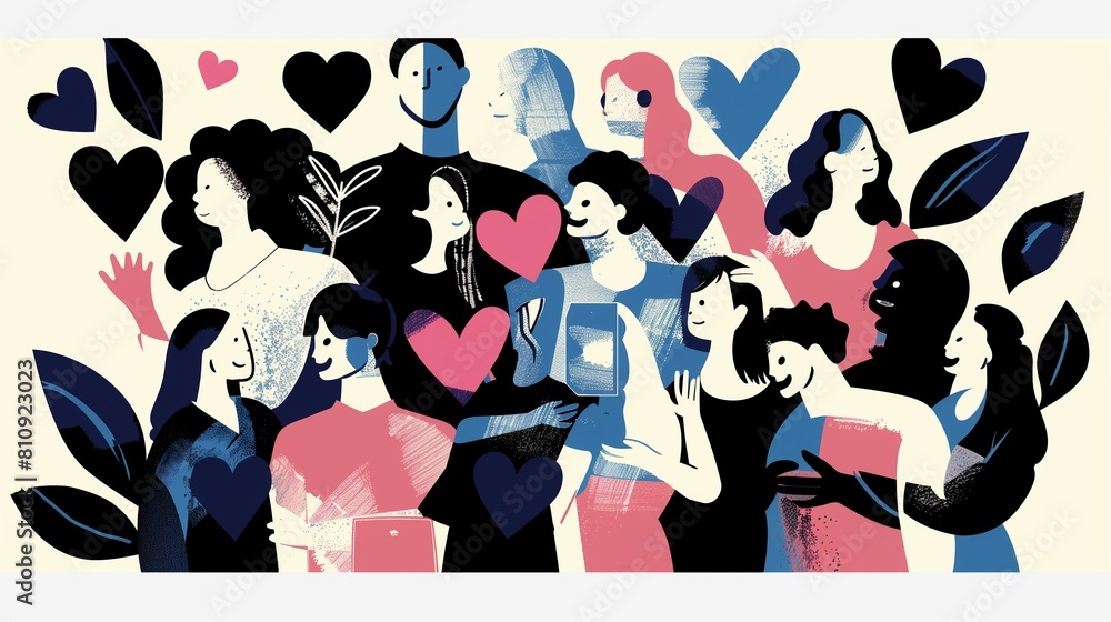 Charity concept featuring an array of abstract human figures of diverse ...