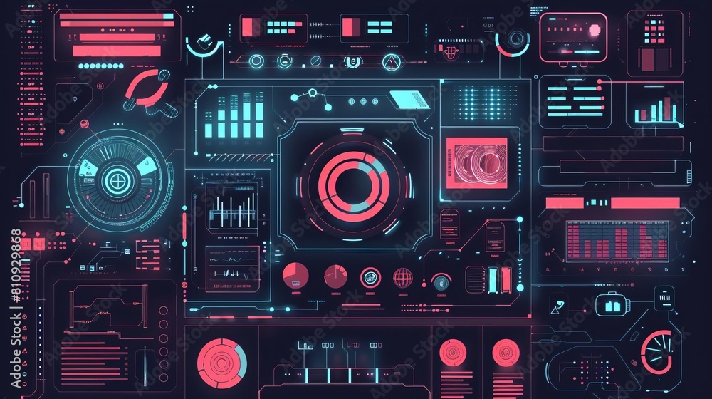 digital interface flat design top view tech UI theme animation Tetradic ...