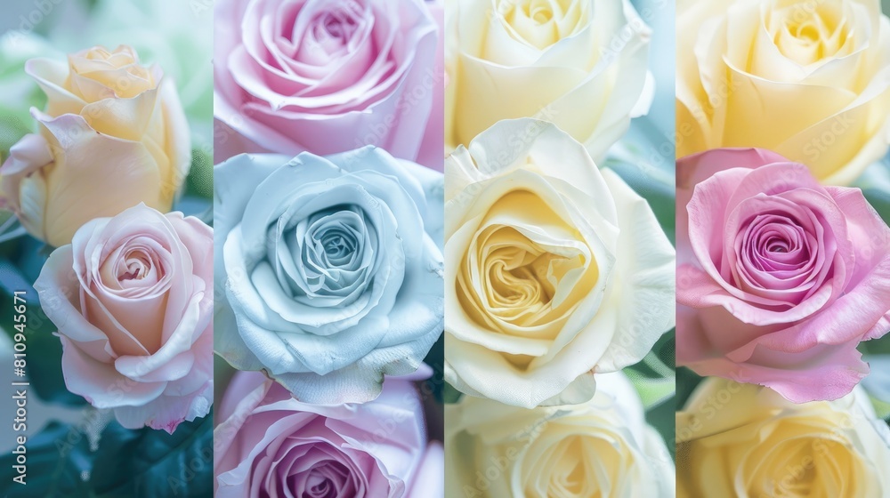 The delicate beauty of macro roses is captured in soft pastel hues ...