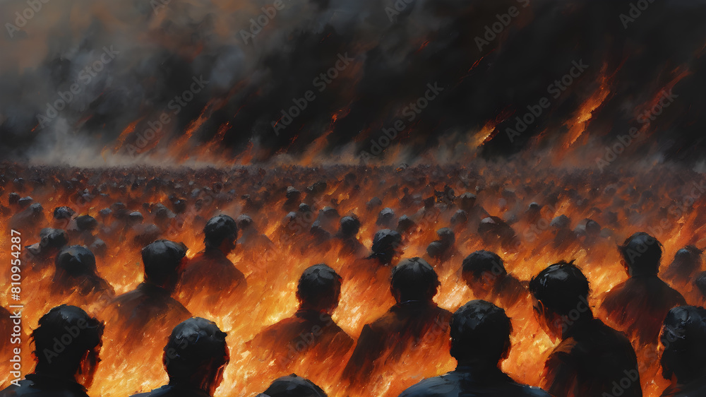 A painting of hell of suffering and eternal damnation. partially ...