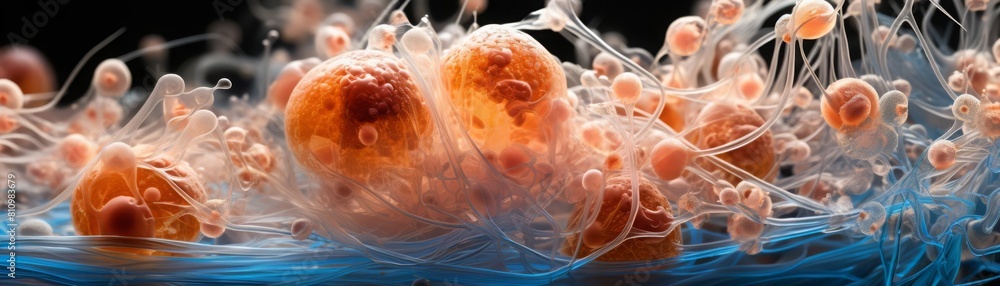 Closeup view of adipocytes from a human biopsy sample, showing cell ...