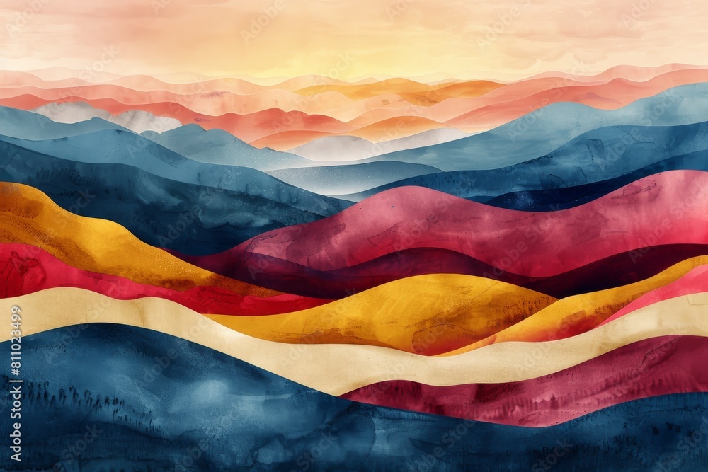 Abstract alpine dream in white, vanilla custard, goldfinch, and scarlet ...