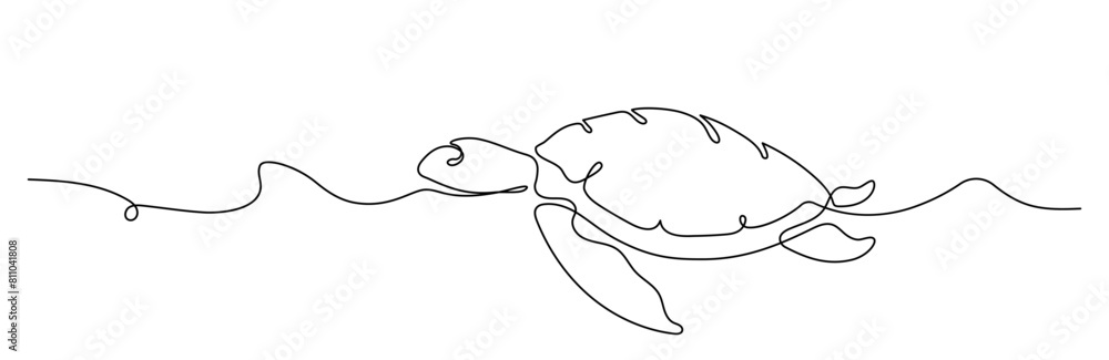 Sea turtle one line art drawing. Minimal abstract turtle swimming in ...