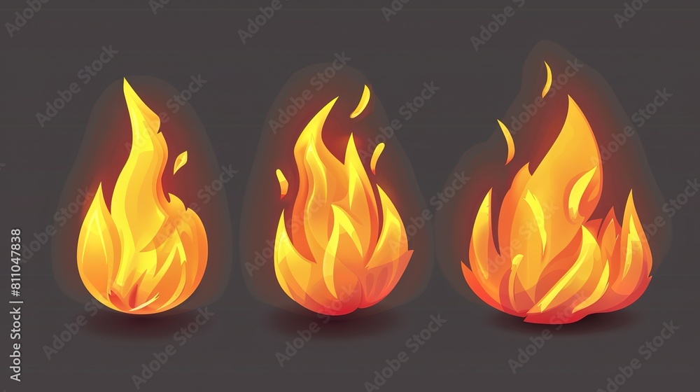 Illuminated Fire Flame: Detailed illustration of a bright, energetic ...