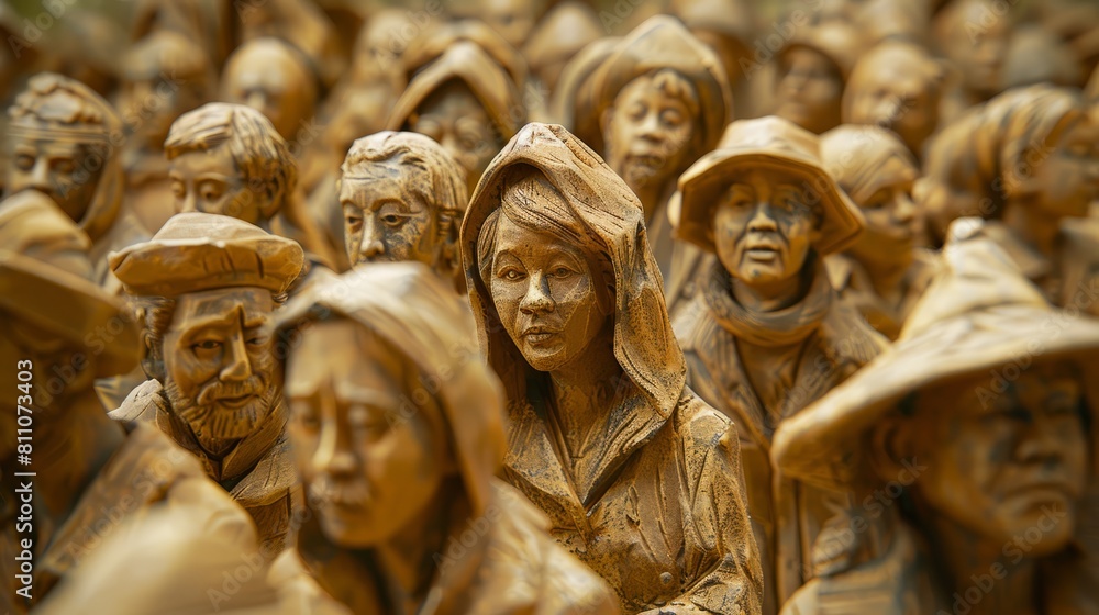 The picture shows a crowd of faceless people. It could be used to ...
