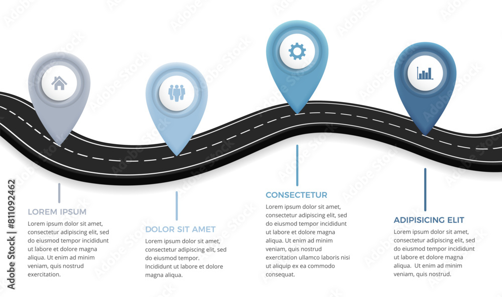 Road infographics template with four elements with place for your icons ...
