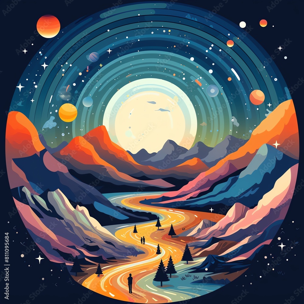 Comet Tracking flat design top view comet approach theme cartoon ...