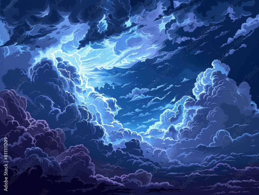 Detailed art showcases realistic thunderclouds against a night sky ...
