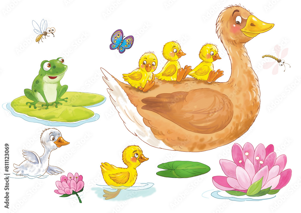 Ugly duckling. Fairy tale. Coloring page. Coloring book. Illustration ...
