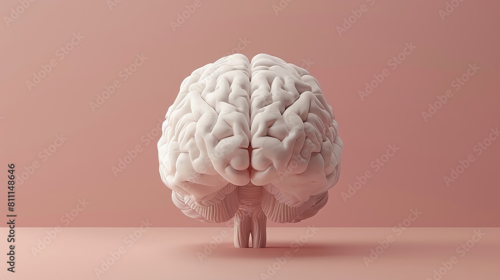 Human brain flat design front view anatomy theme 3D render ...