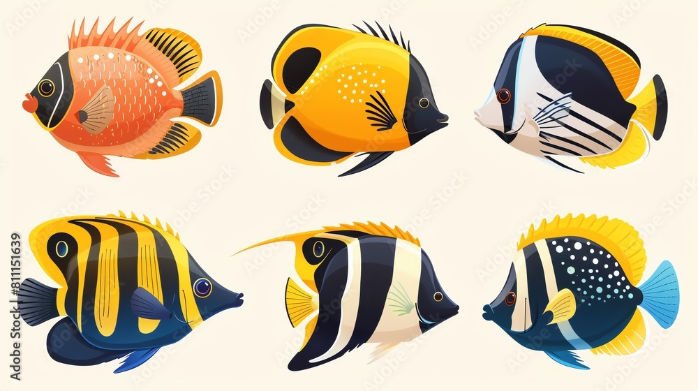 Exotic fish flat design top view aquatic theme cartoon drawing ...