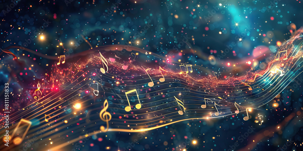 Starry Night Sonata: Music Notes Floating Under a Starry Night Sky with ...