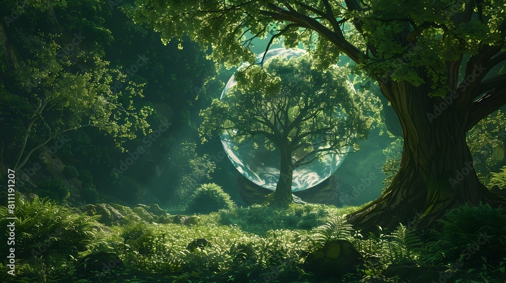 Lush Green Forest Emerging from the Earths Globe A Visual Tale of ...