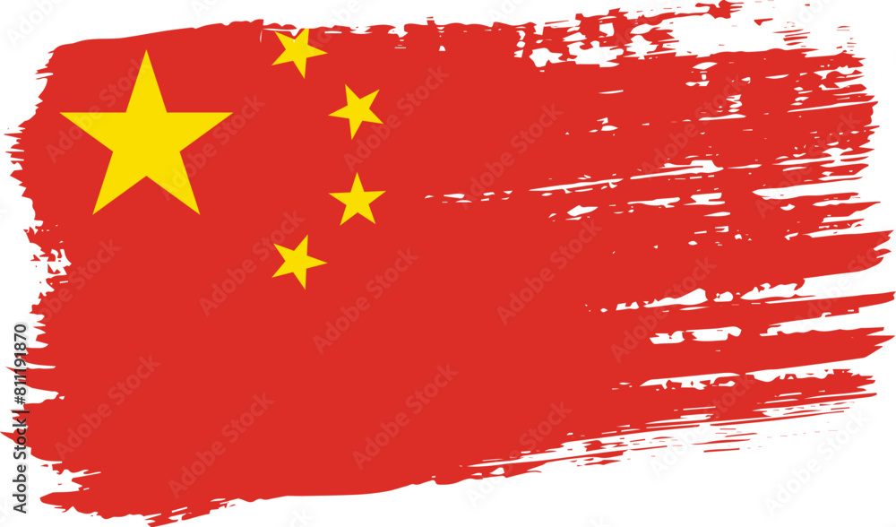 China flag, wide brush stroke on transparent background vector Stock ...