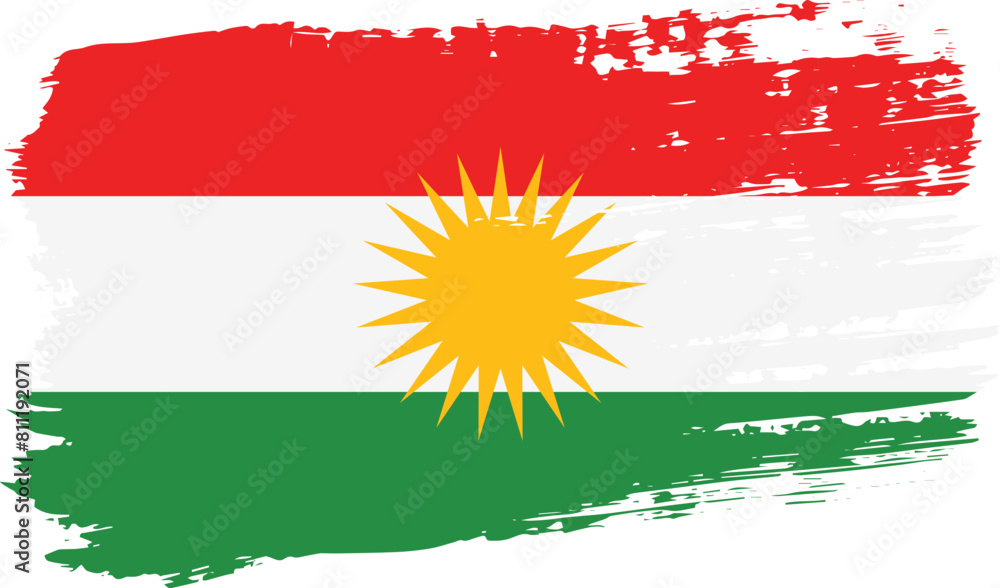 Kurdistan flag, wide brush stroke on transparent background vector ...