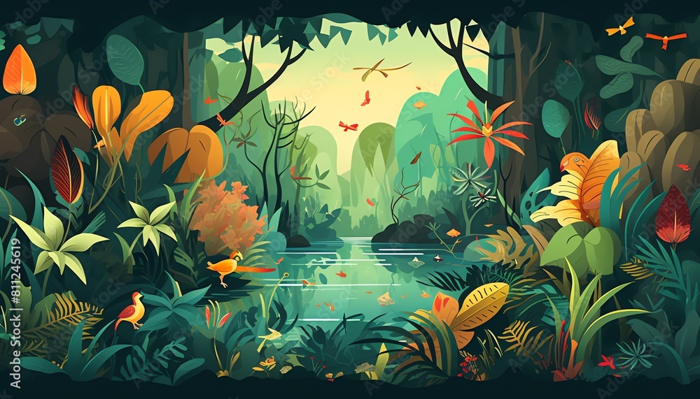 Animal habitat graphic flat design top view jungle theme animation ...